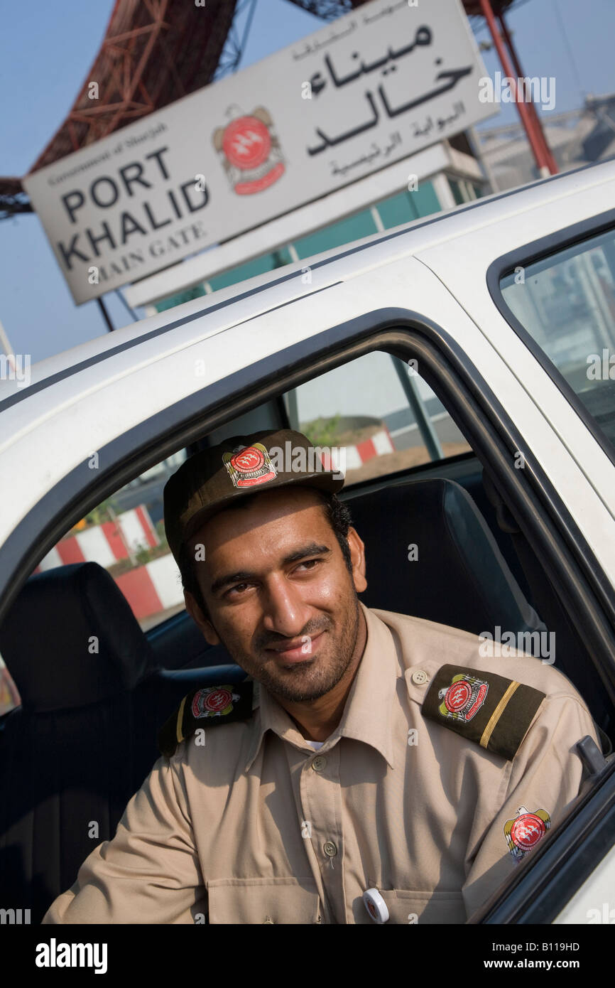 Security officer in security car at port Khalid United Arab Emirates ...