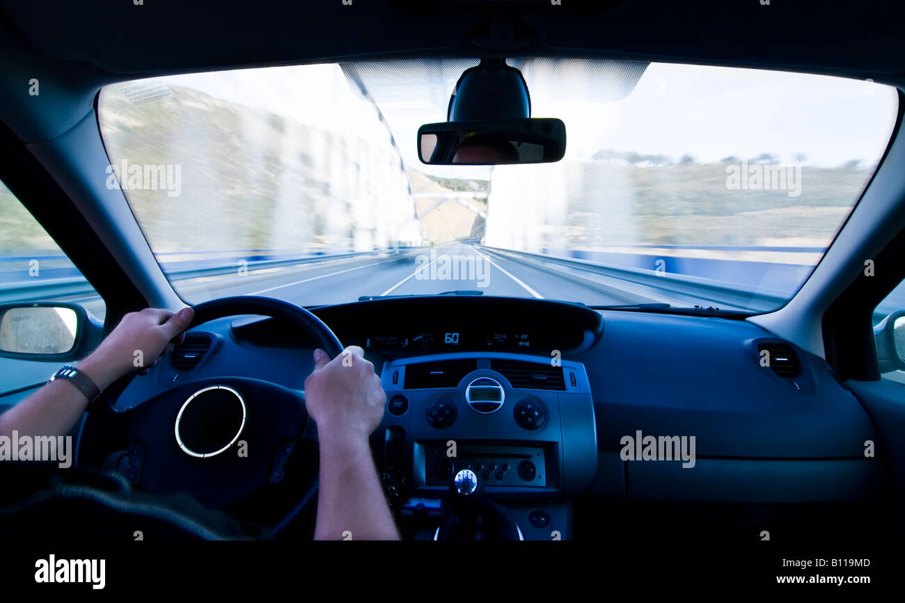 Inside car view at high speed Stock Photo - Alamy
