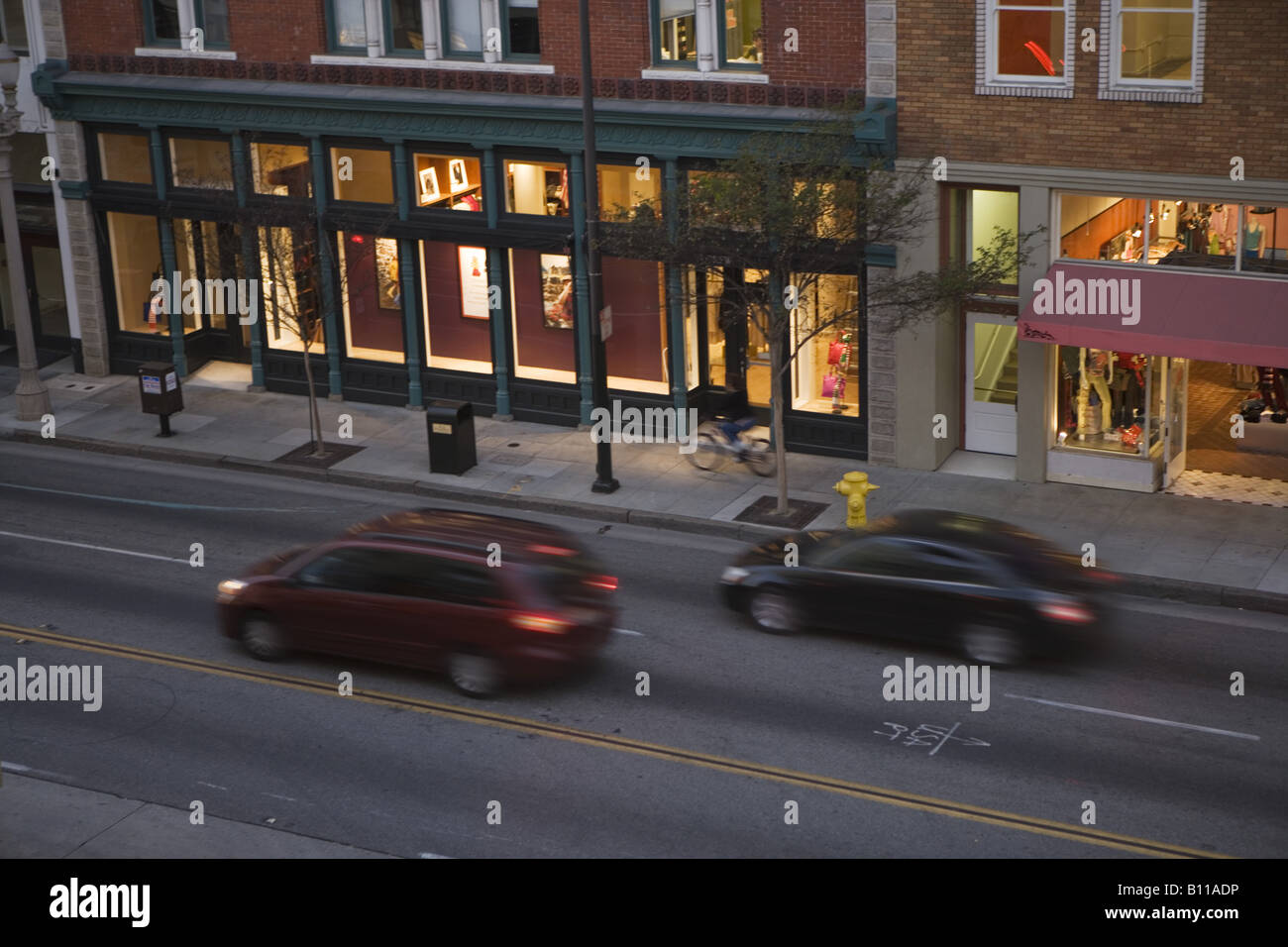 Overhead view of cars driving through downtown street Stock Photo - Alamy