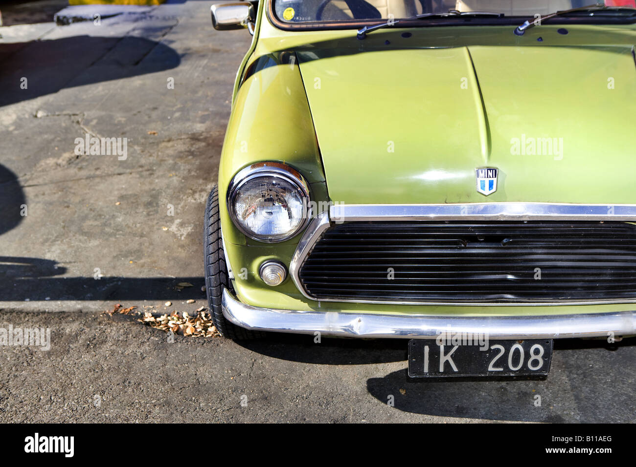 Front end of green Mini Cooper, overhead view Stock Photo - Alamy
