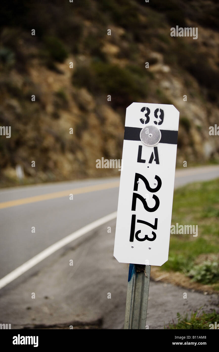 Mile marker sign along mountain road Stock Photo - Alamy