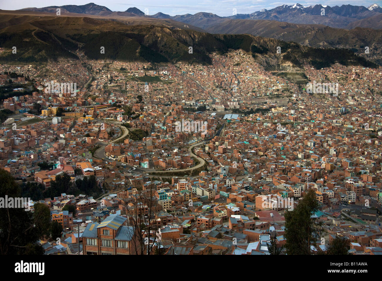 Dusk over the city of La Paz and Andes Mountains in Bolivia Stock Photo ...