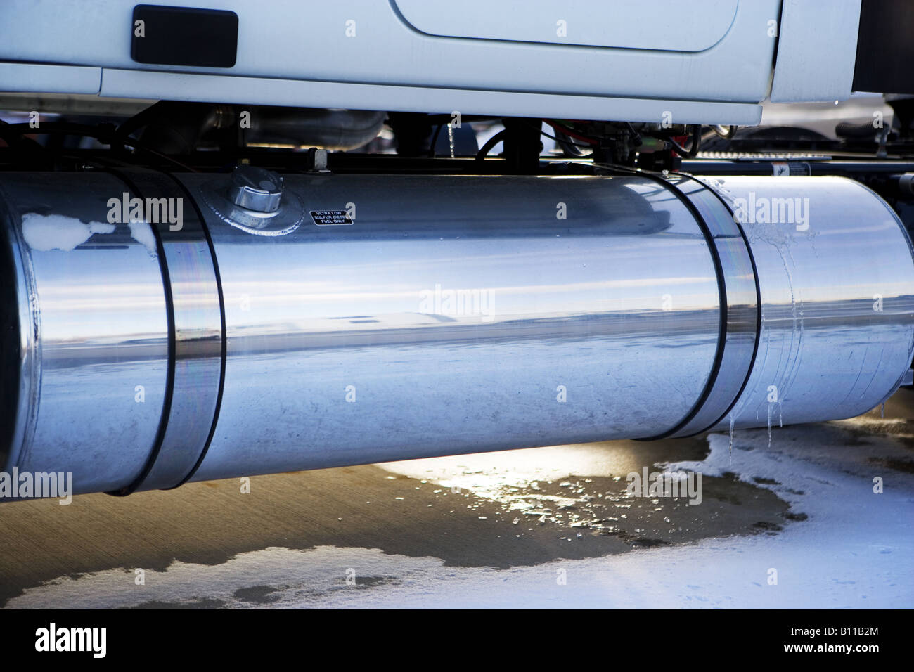 Close up of fuel tank on white truck Stock Photo - Alamy