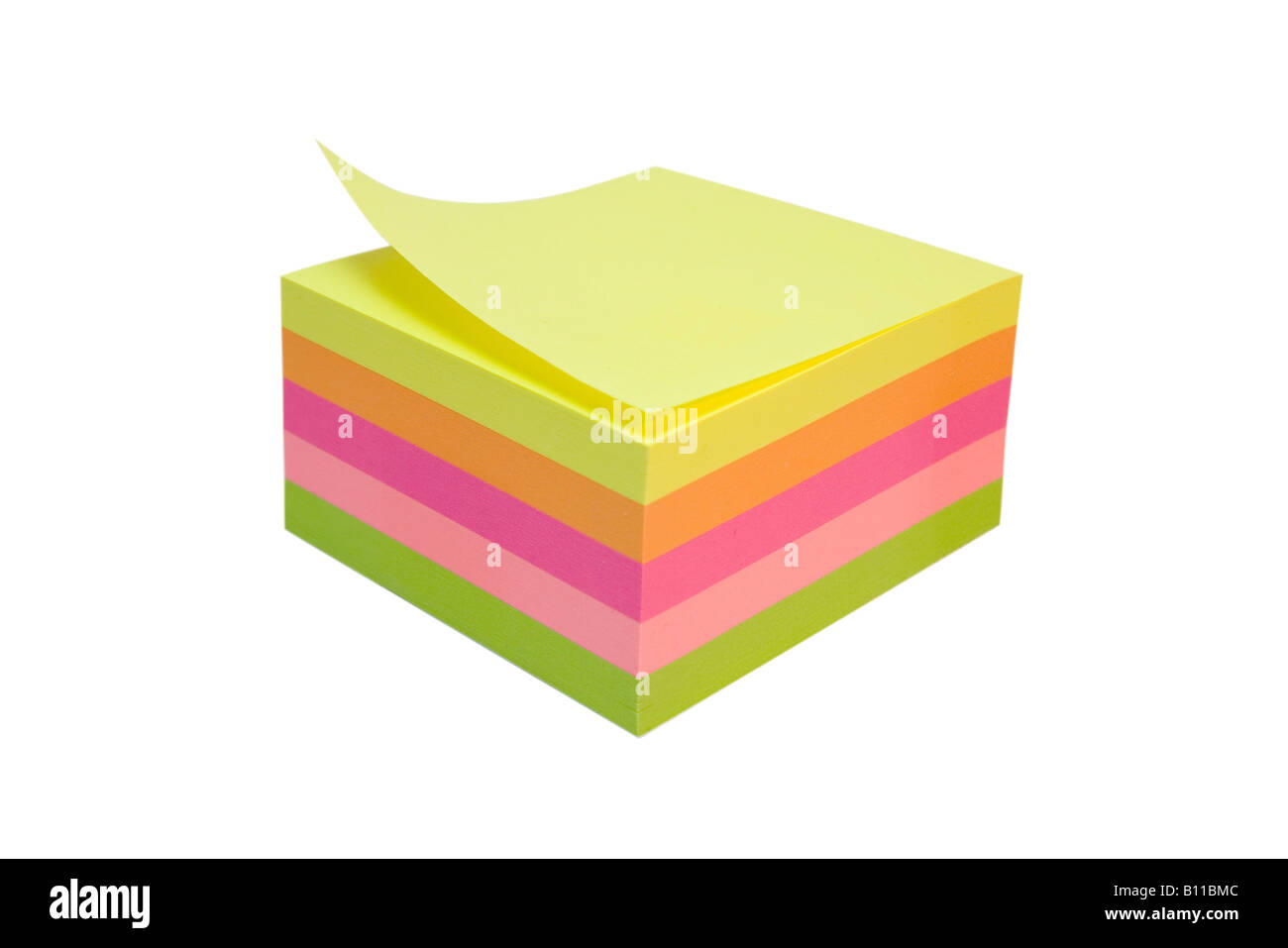 Sticky notes cube with sheets in various colors over white Stock Photo ...