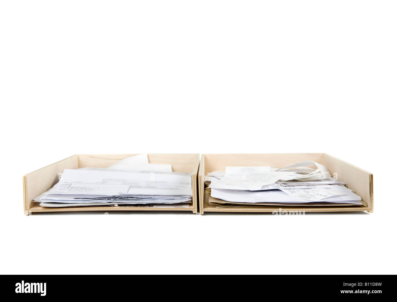 Wooden paper trays over white background Stock Photo - Alamy