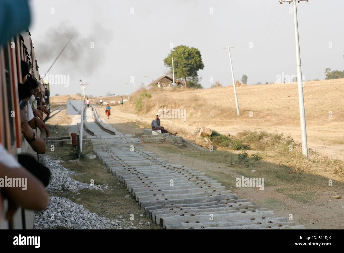 Burmese train, railway construction, Myanmar (Burma Stock Photo - Alamy