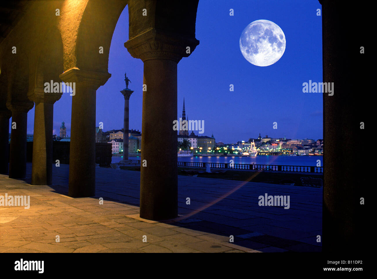 OLD CITY SKYLINE FROM CITY HALL ARCHES STOCKHOLM SWEDEN Stock Photo - Alamy