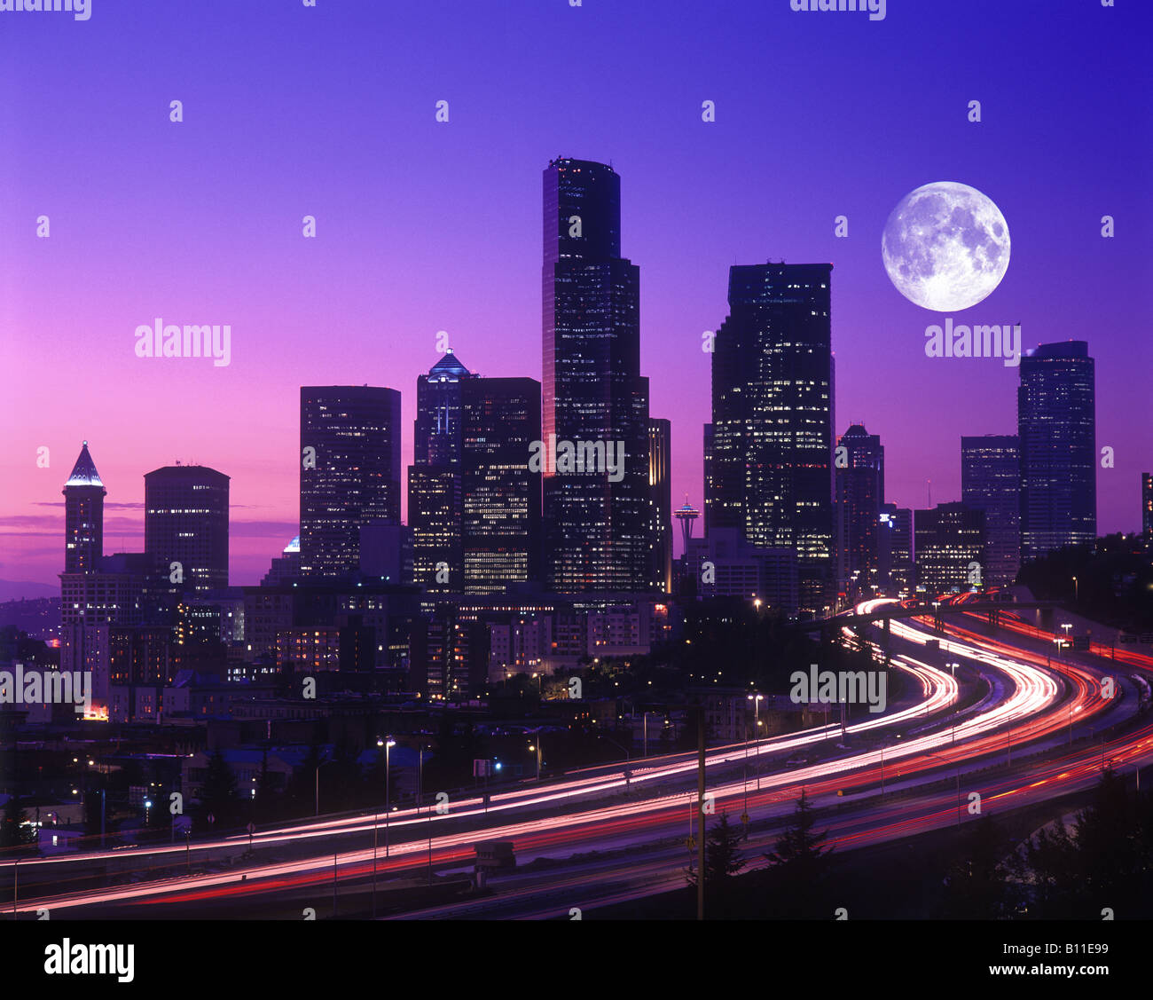 ROUTE 5 INTERSTATE HIGHWAY DOWNTOWN SKYLINE SEATTLE WASHINGTON STATE ...