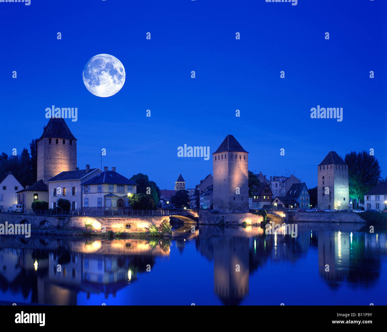 OLD STONE COVERED BRIDGE PETITE FRANCE RIVER ILL STRASBOURG ALSACE ...