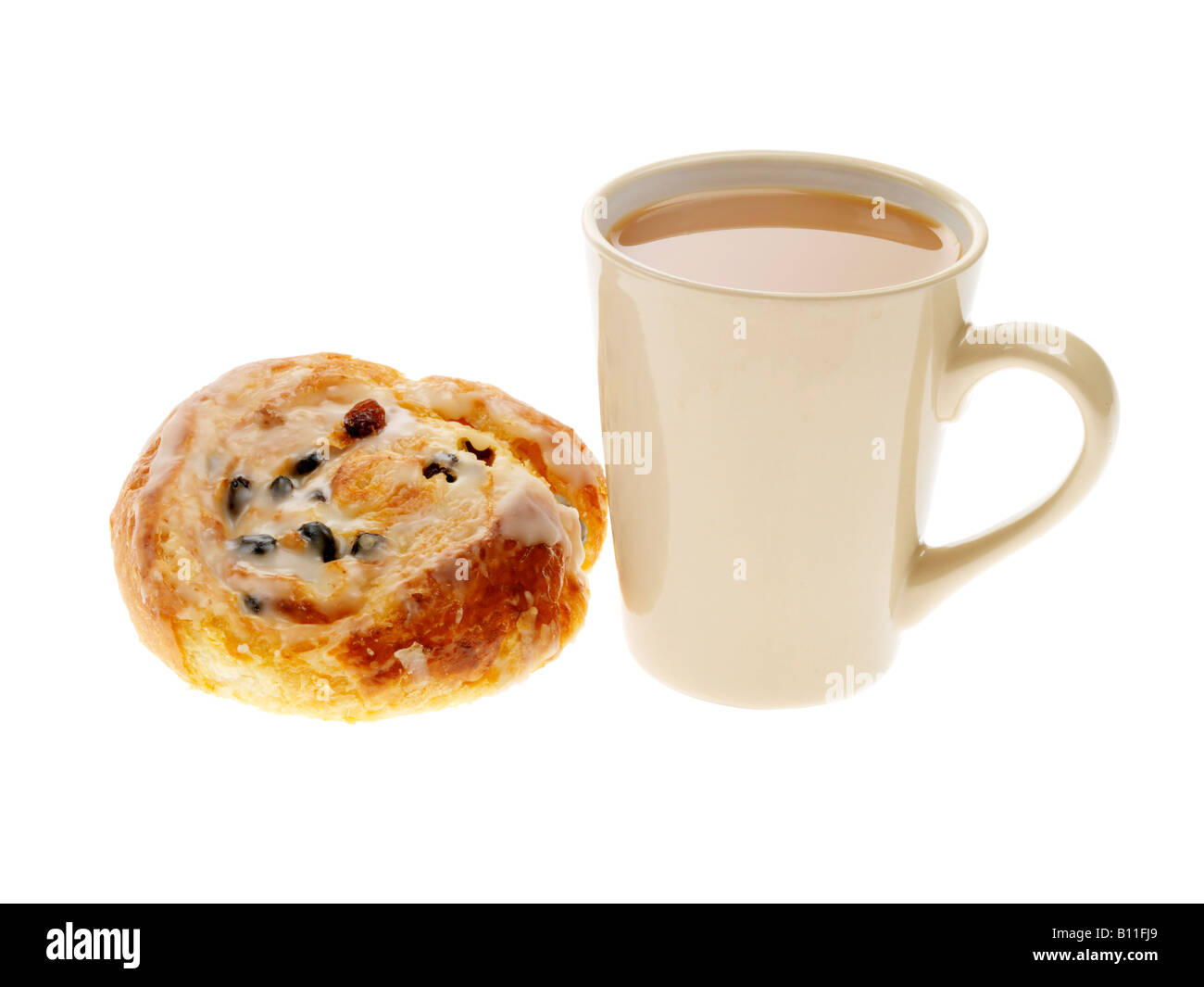 Raisin Bun with Cup of Tea Stock Photo - Alamy