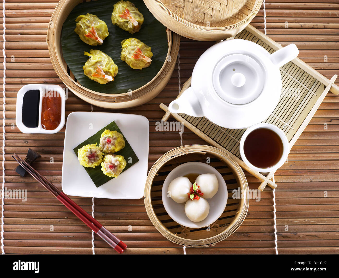 top view chinese tea and dim sum Stock Photo - Alamy