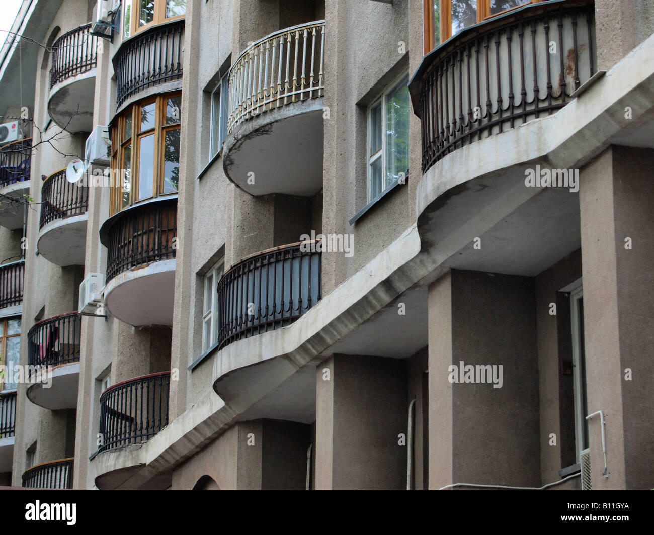 Abstract angled view of semi circular balconies. A nice example of pre ...