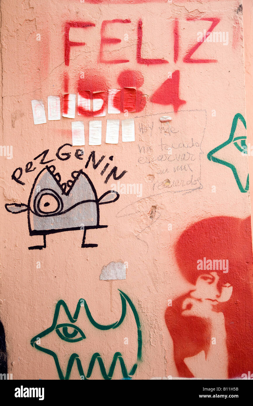 Activist graffiti saying Feliz 1984'' (Happy 1984), ironizing with the ...