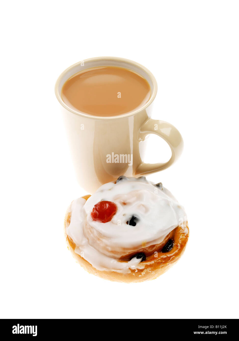 Fresh Iced Belgian Bun Topped With A Glazed Cherry Isolated Against A ...
