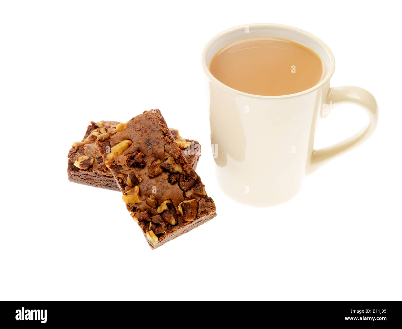 Chocolate and Walnut Brownie with Cup of Tea Stock Photo - Alamy