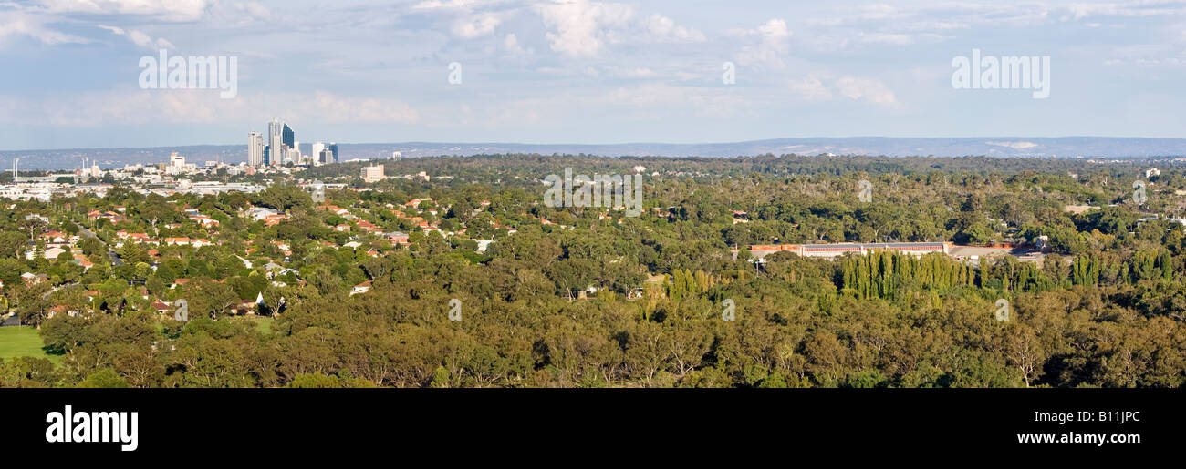 Panoramic of Perth from Reabold Hill looking over Perry Lakes and the ...