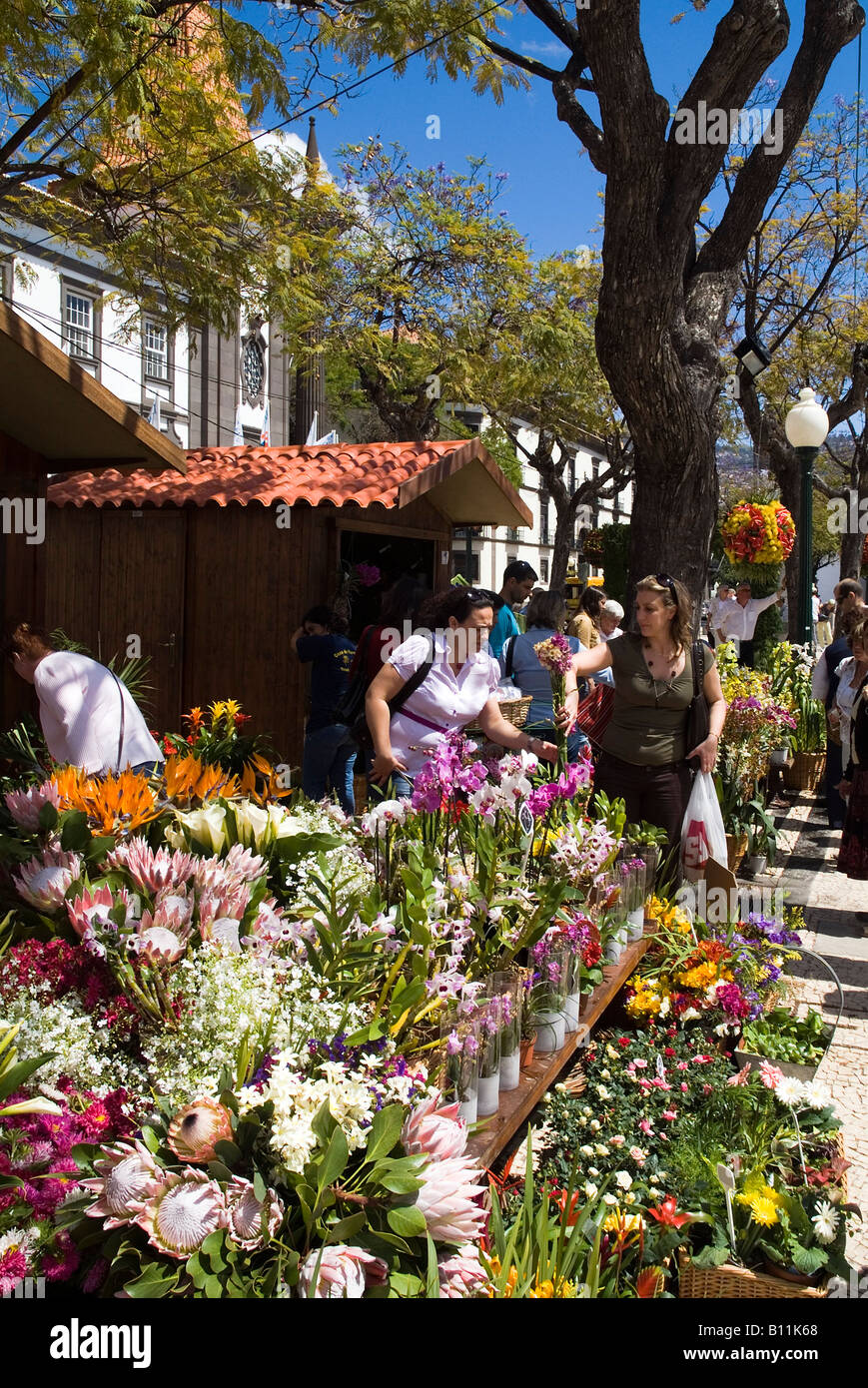 dh Flower stall FUNCHAL MADEIRA Customers selecting flowers Flower ...