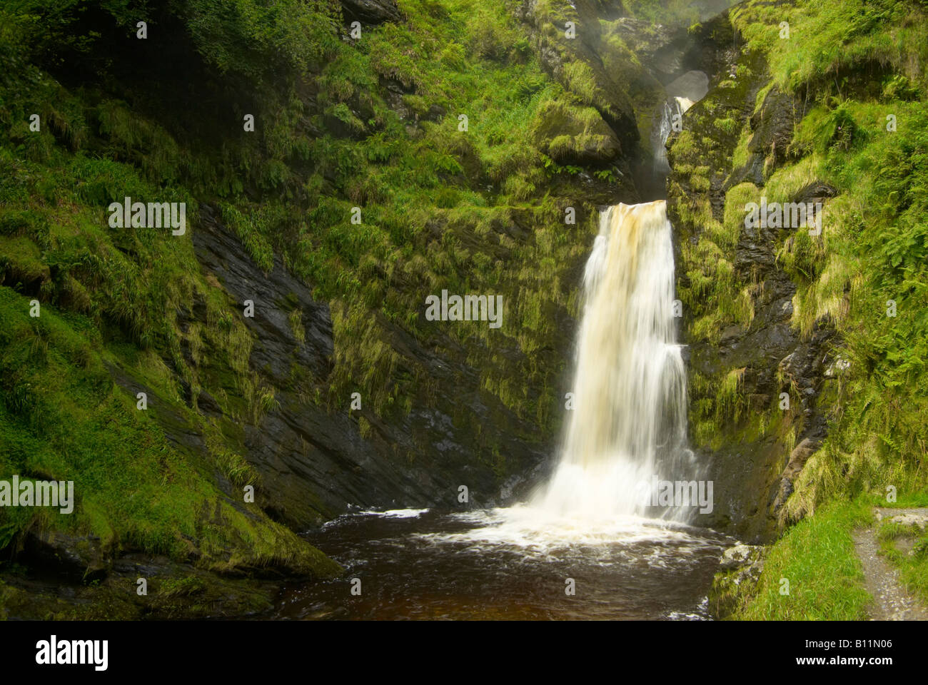 The lower section of Pistyll Rhaeadr waterfall, Powys, Wales Stock ...