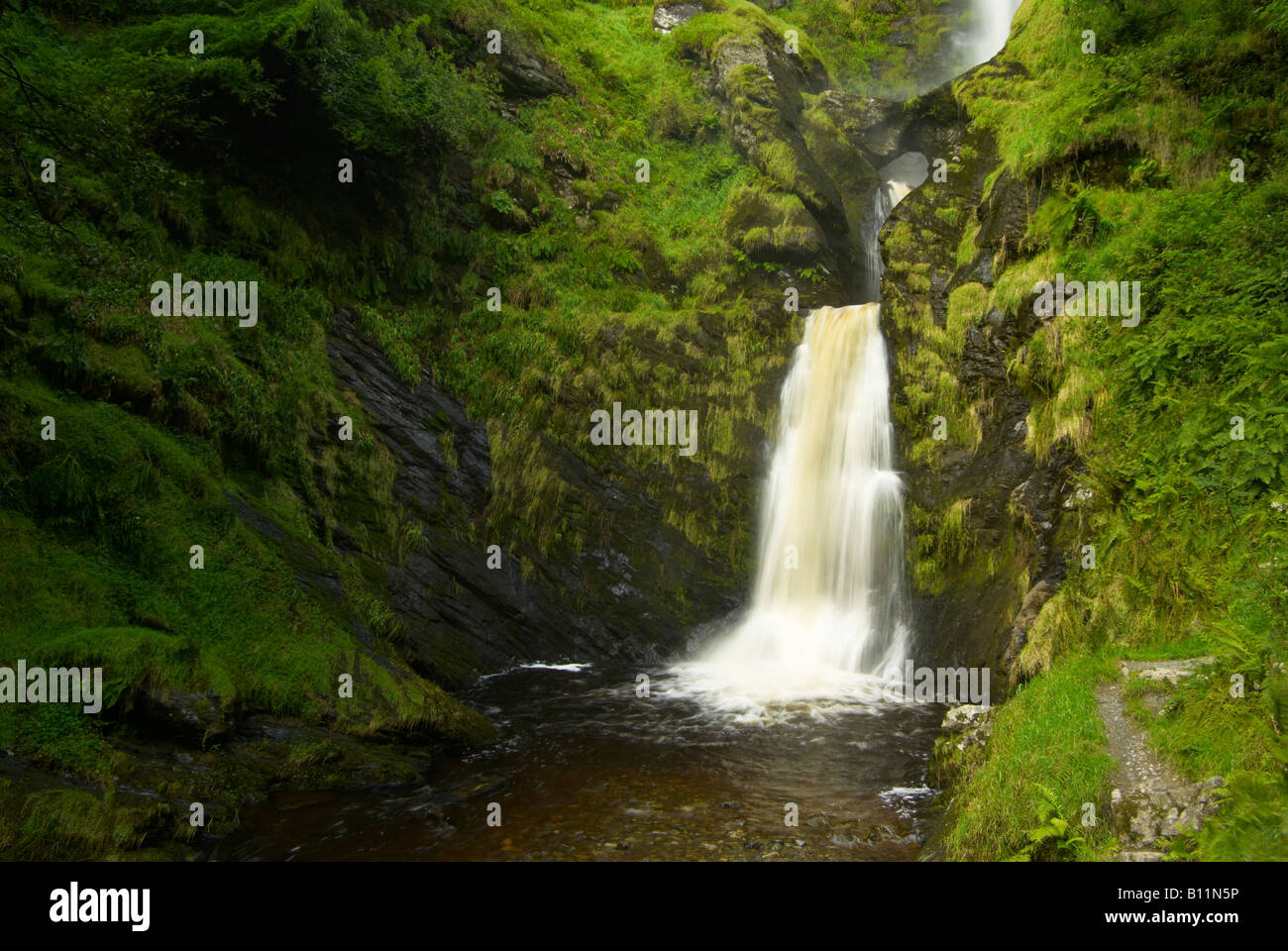 The lower section of Pistyll Rhaeadr waterfall, Powys, Wales Stock ...