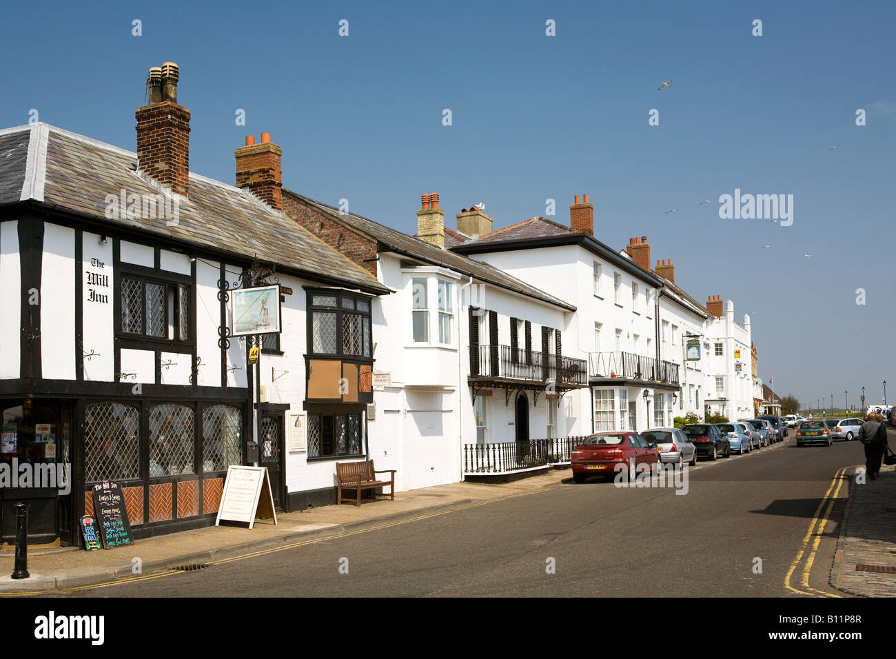 UK England Suffolk Aldeburgh Market Cross Place Mill Inn and seafront ...