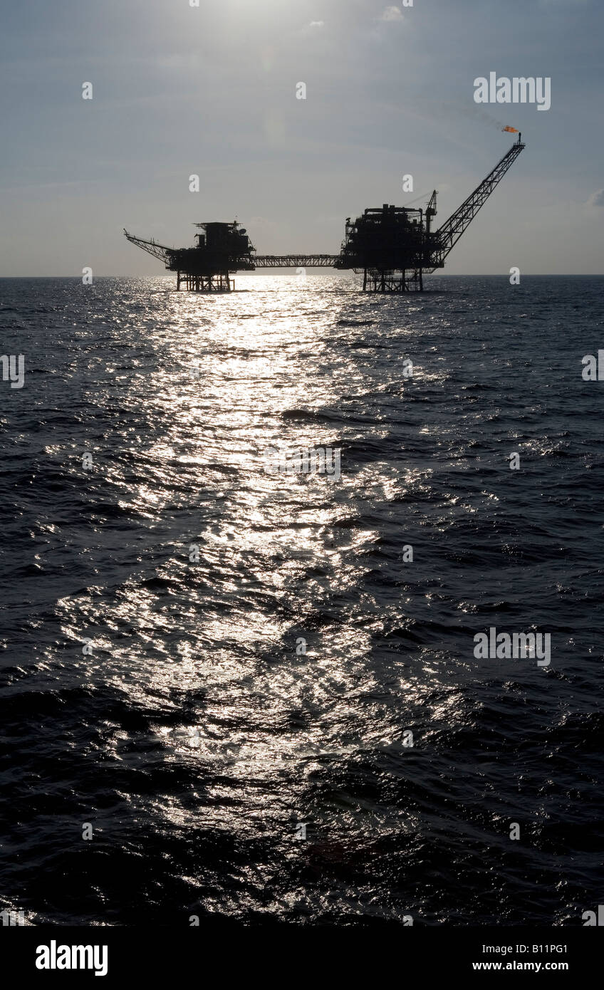 Bridge between oil production and exploration rigs in the South China ...