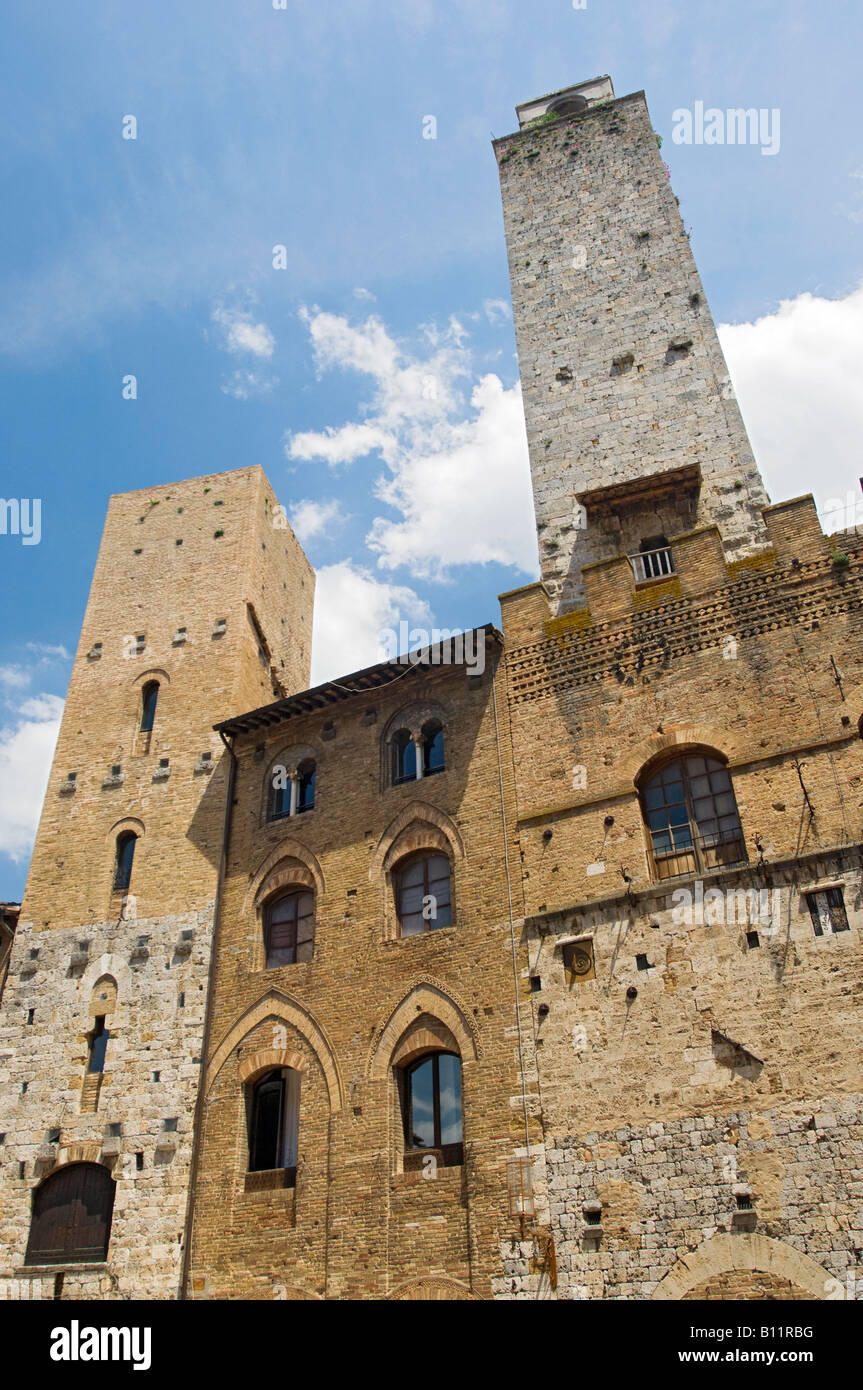 View of two Medieval Towers in Piazza Del Duomo, San Gimignano, Tuscany ...