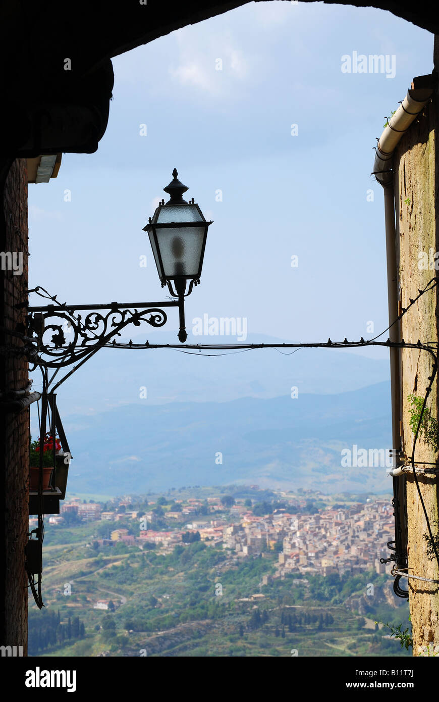 Panoramic view from side street, Citta di Enna, Enna Province, Sicily ...