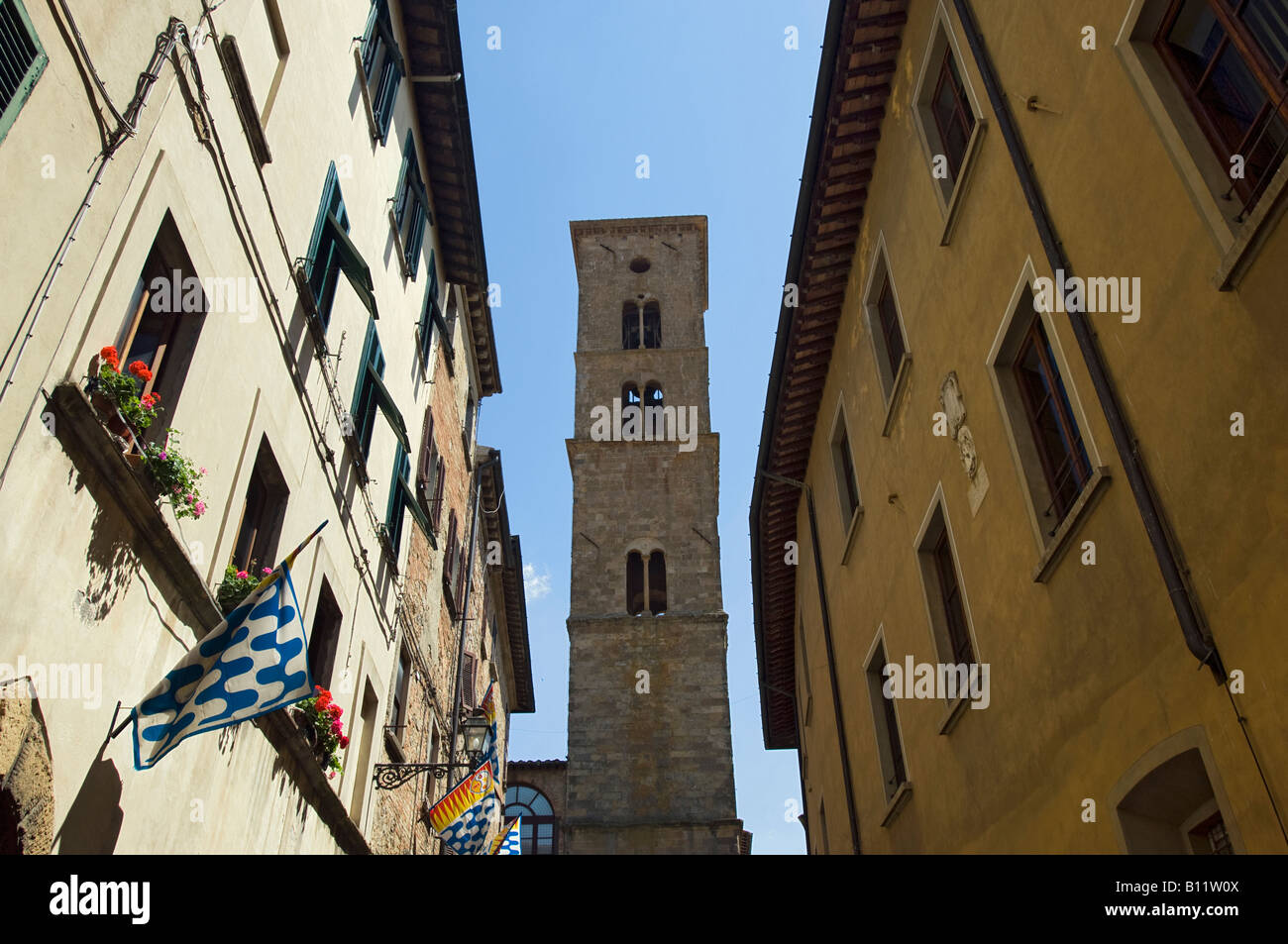 Street Scene and Cathedral Tower, Volterra, Tuscany, Italy Stock Photo ...