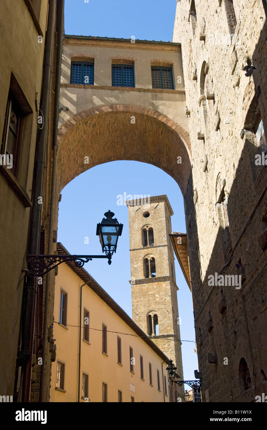 Street Scene and Cathedral Tower, Volterra, Tuscany, Italy Stock Photo ...
