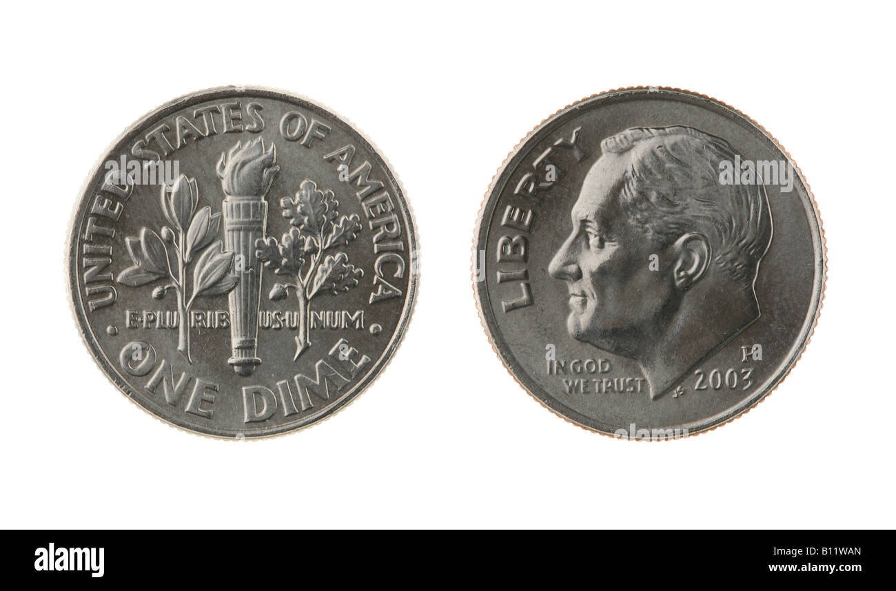 US one dime coin ten cents isolated on white - obverse and reverse ...