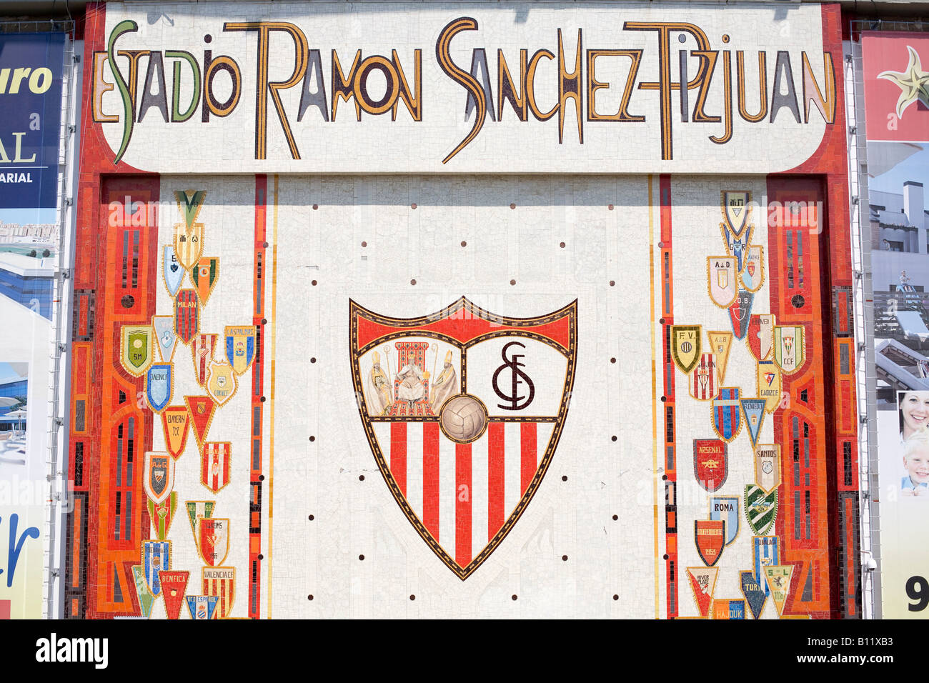 Crest of Sevilla FC from a huge tilework on the Sanchez Pizjuan stadium ...