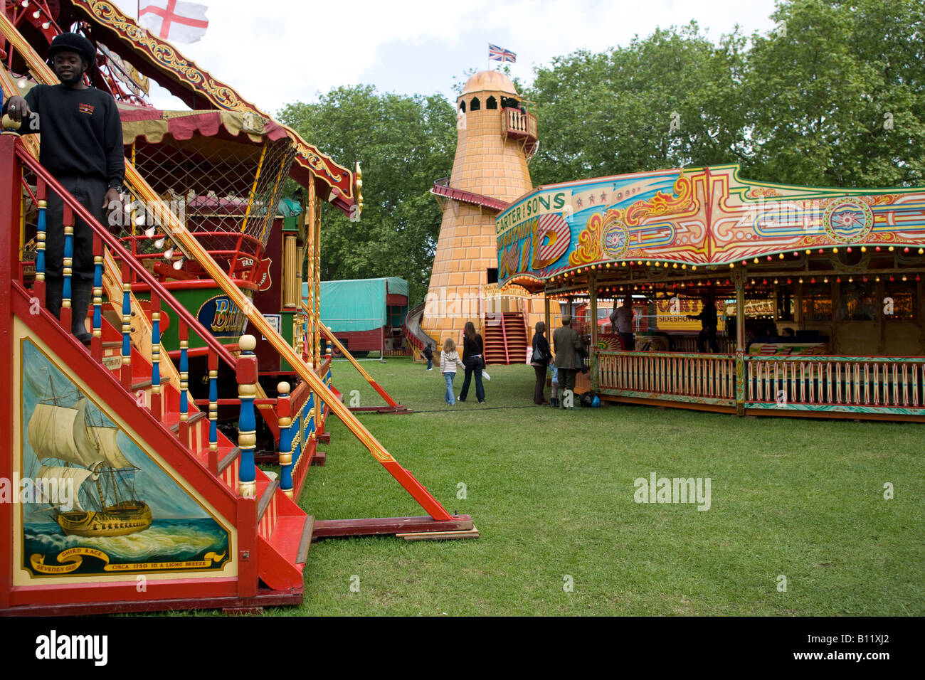 50s People Summer classic coconut throwing fair funfair helter skelter ...