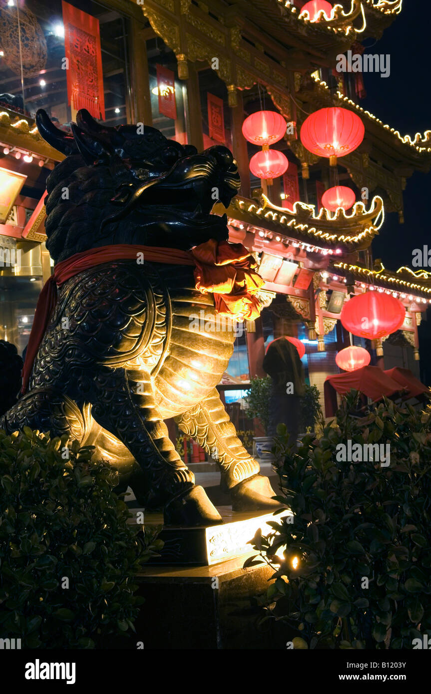 China Beijing Chinese New Year Spring Festival A stone lion statue ...