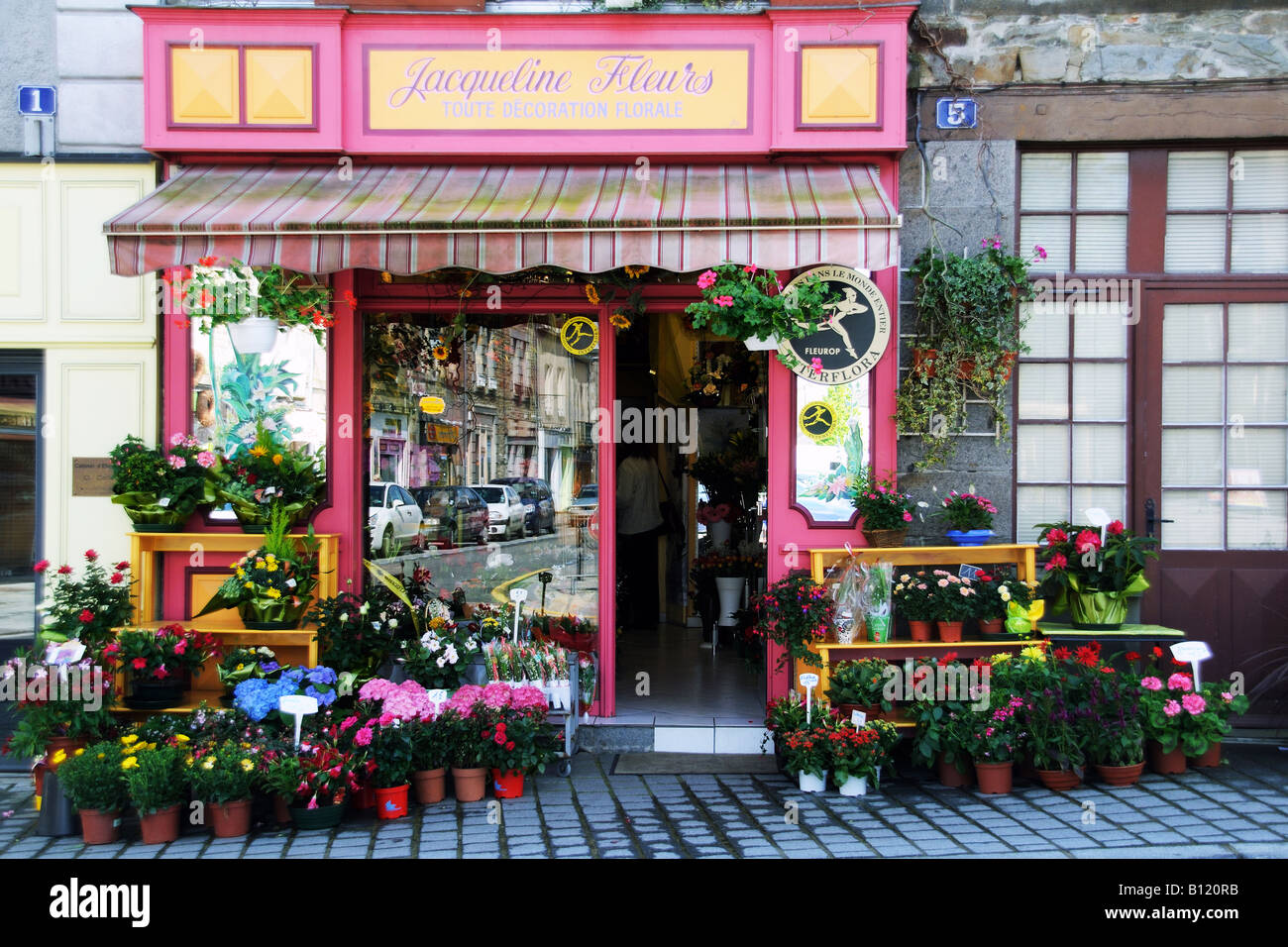 A flower shop in the town of Combourg in Brittany Northern France Stock ...