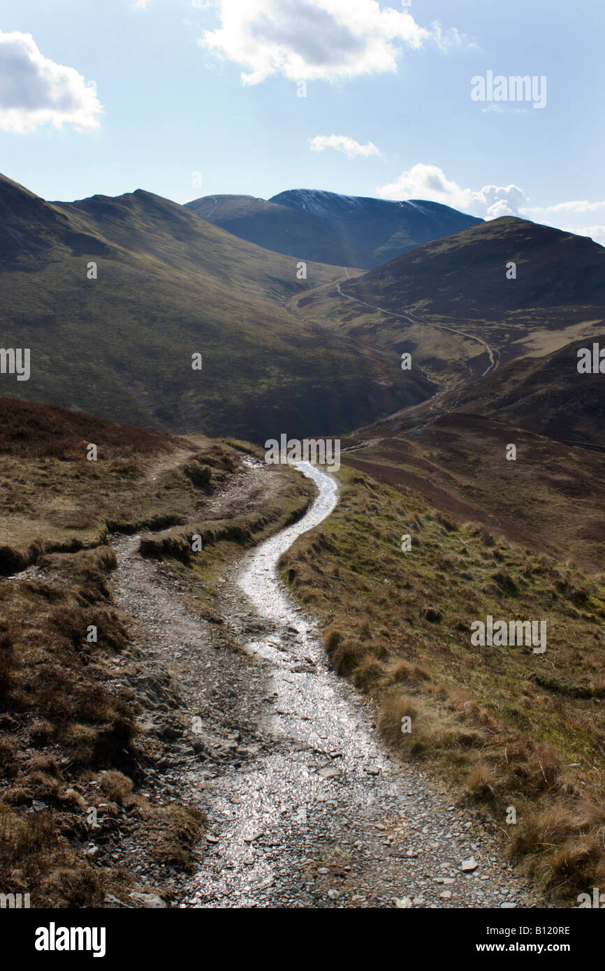 Lakeland path leads down to Braithwaite, Cumbria, England, UK Stock ...