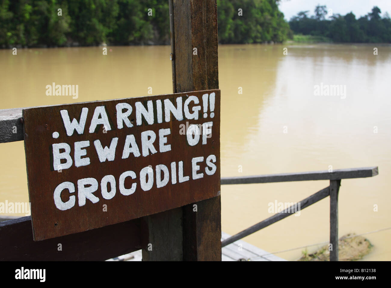 Crocodile Warning Sign, Sukau, Sabah, Malaysian Borneo Stock Photo - Alamy
