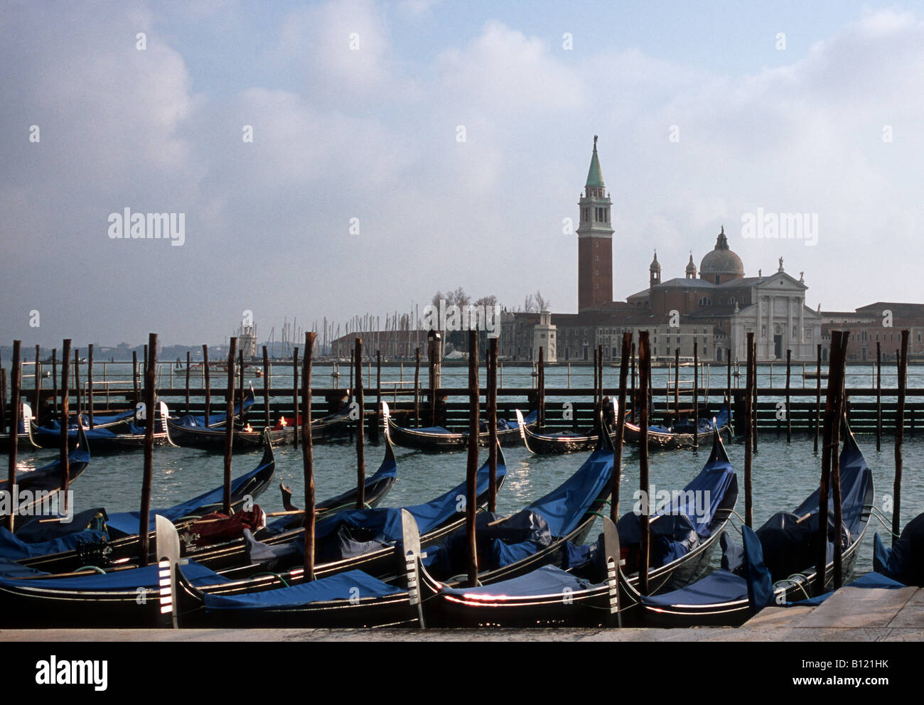 Italy Venice gondole in the San Marco basin with the San Giorgio church ...