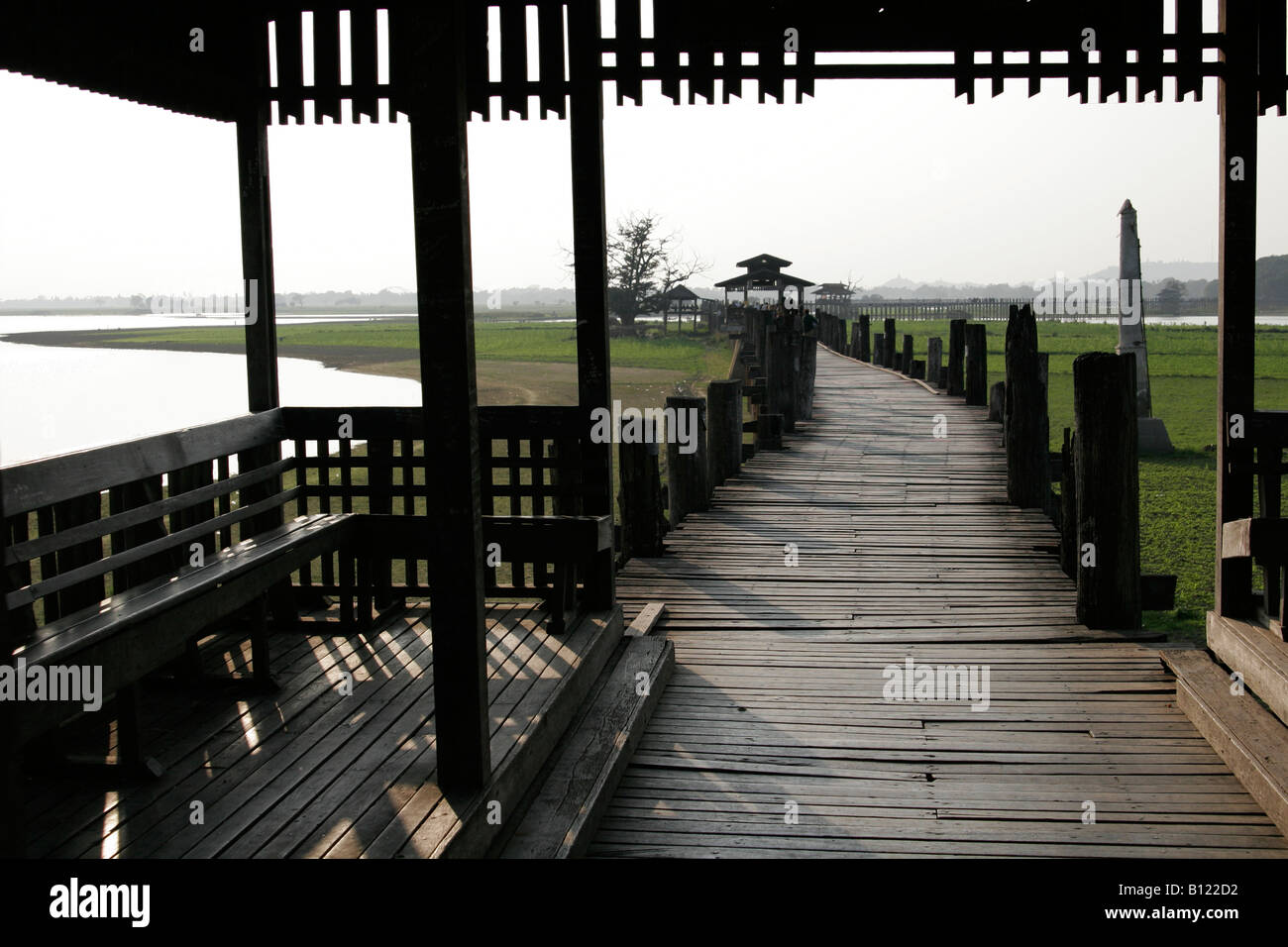 U Bein's Bridge, the world's longest teak bridge, Amarapura, Myanmar ...