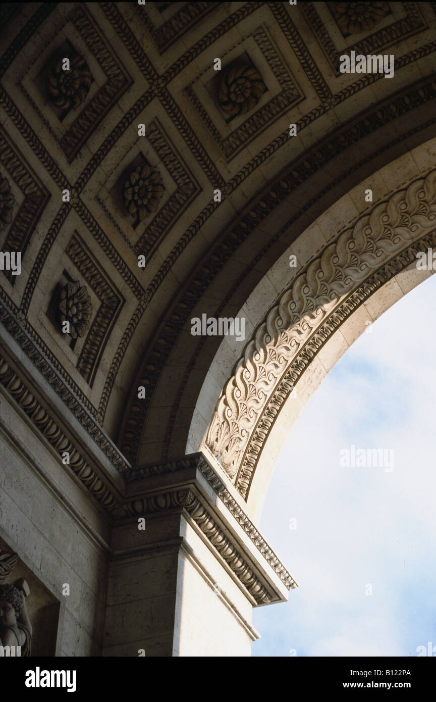 Architectural detail inside the arch of the Arch de Triumph in Paris ...