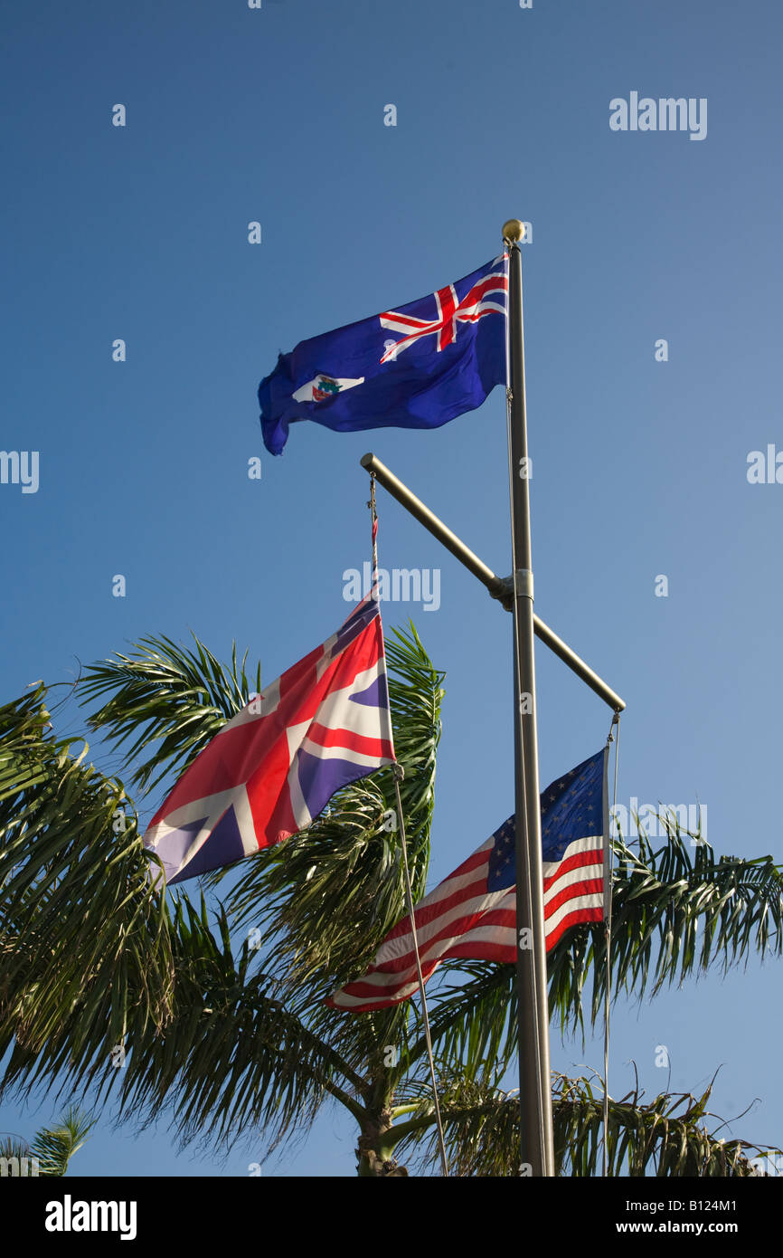 Cayman Island British and American flags on Grand Cayman in the Cayman ...