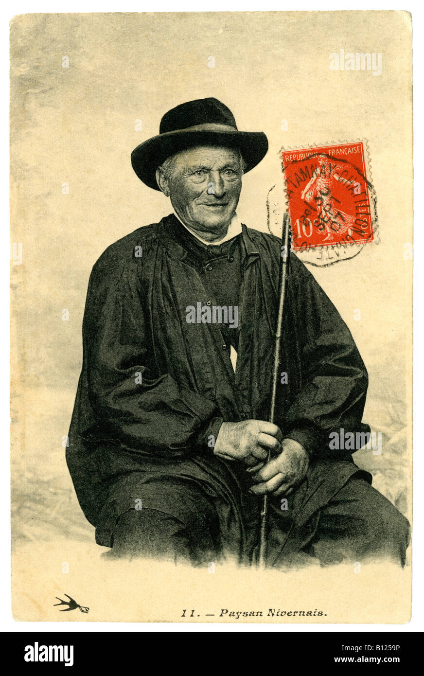 Postcard depicting French Nivernais peasant worker in traditional ...