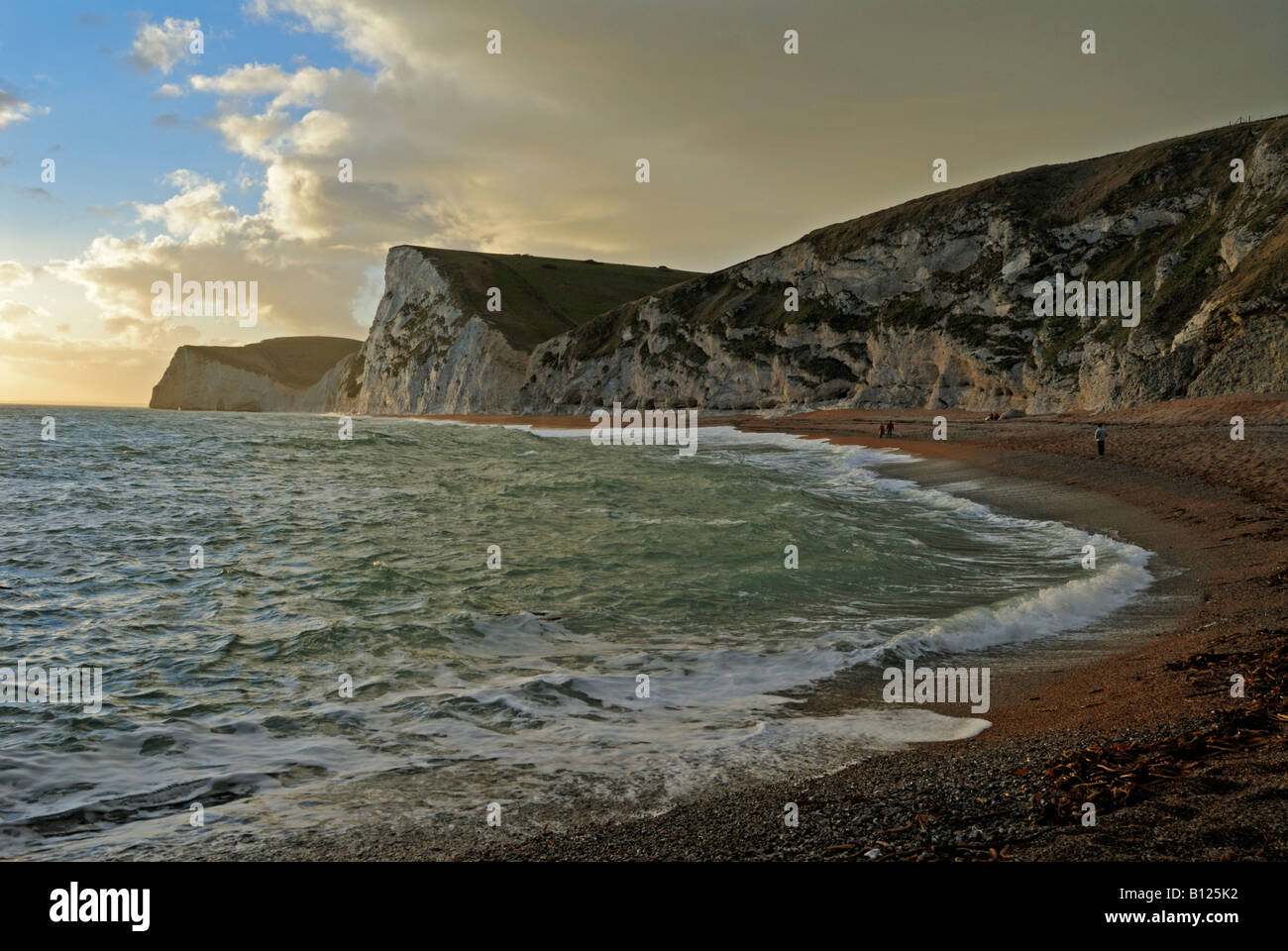 White limestone cliffs along Southern England seaside viewed from ...