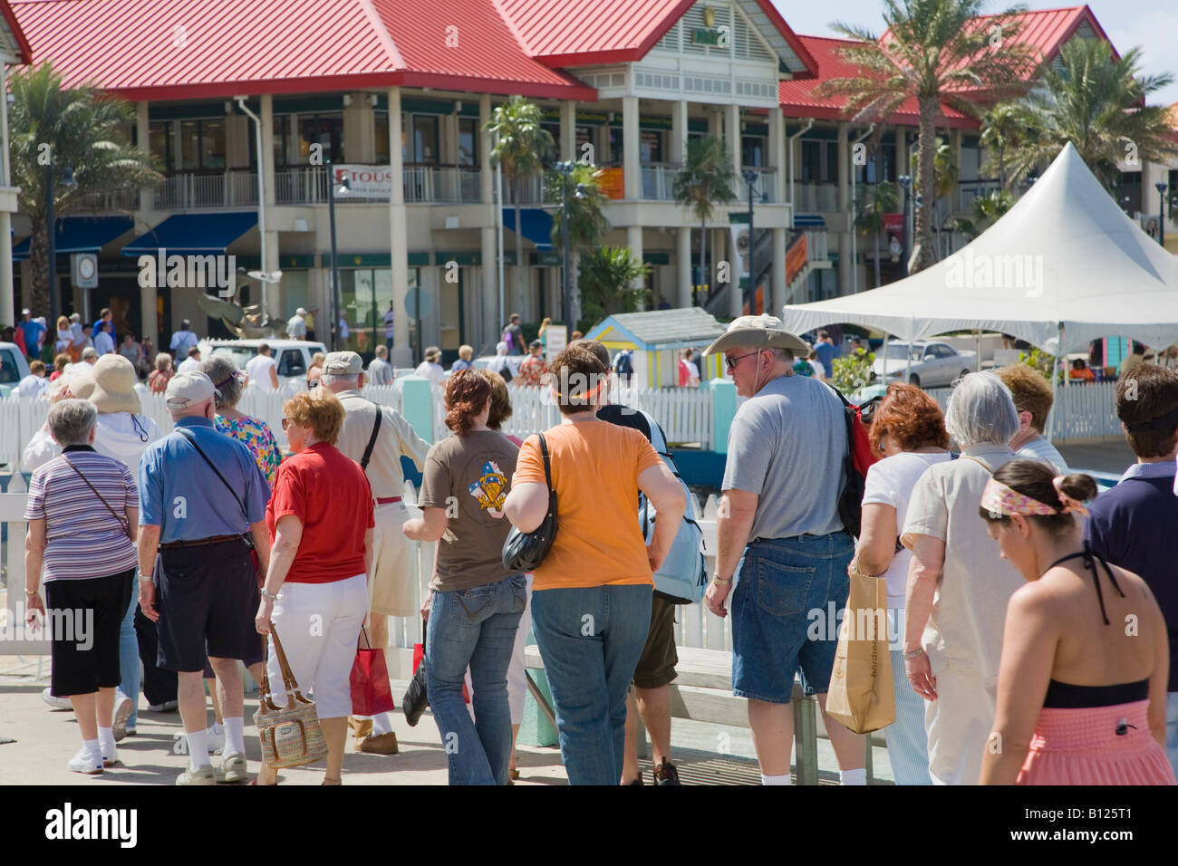 Crowd of tourists in Georgetown Grand Caymen Cayman Islands in the ...