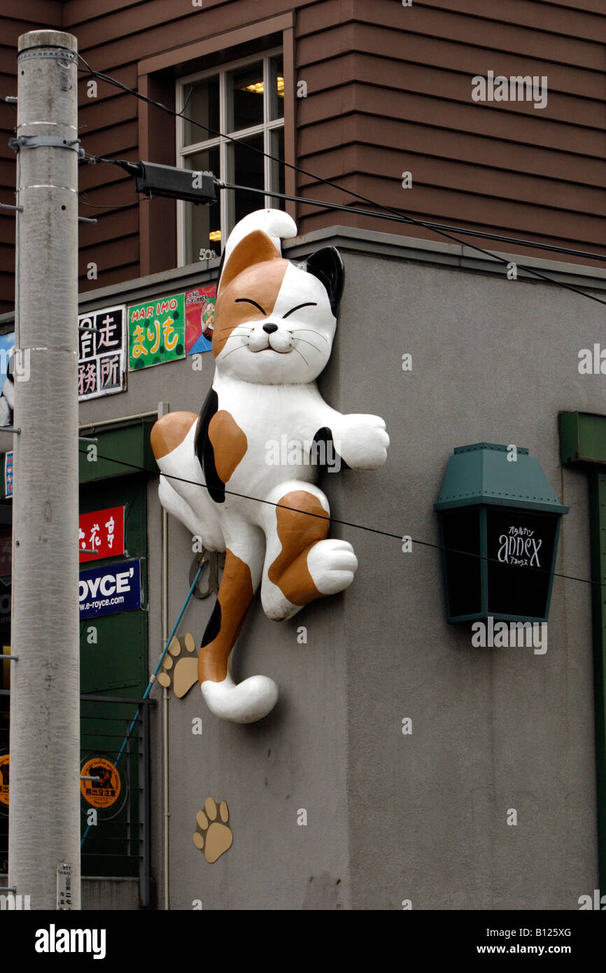 Statue of a cat on the wall in Otaru Hokkaido Japan Stock Photo - Alamy