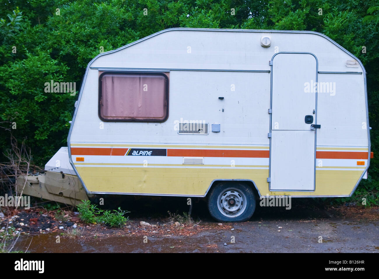 A small Alpine caravan View from the side. Close up Stock Photo - Alamy