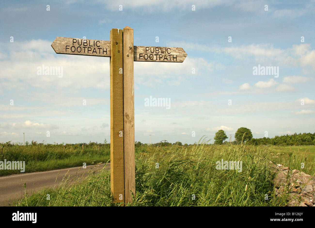 Rural public footpath sign 2007 in the hills above Cheddar in Somerset ...