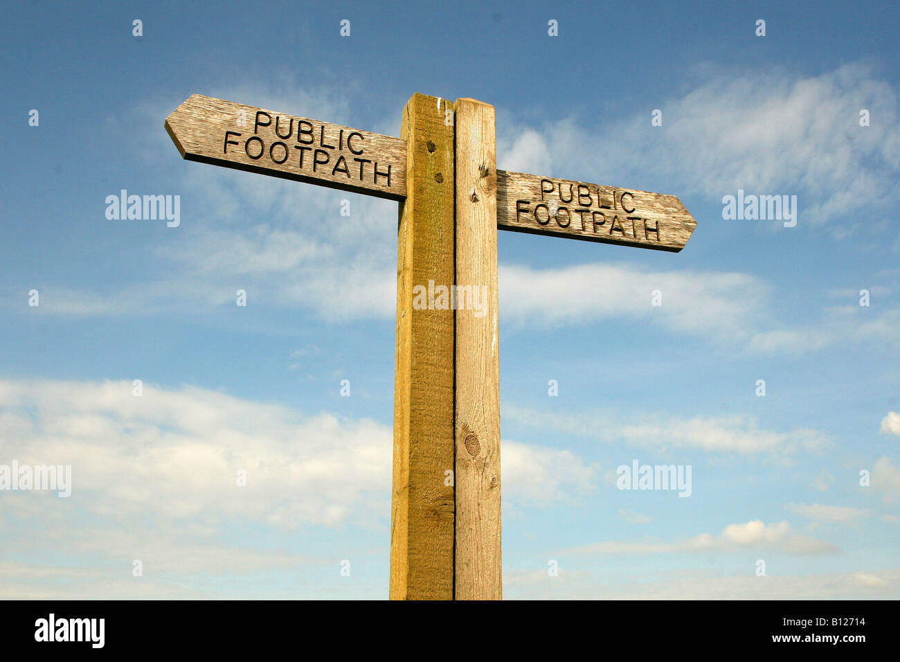 Rural public footpath sign 2007 in the hills above Cheddar in Somerset ...
