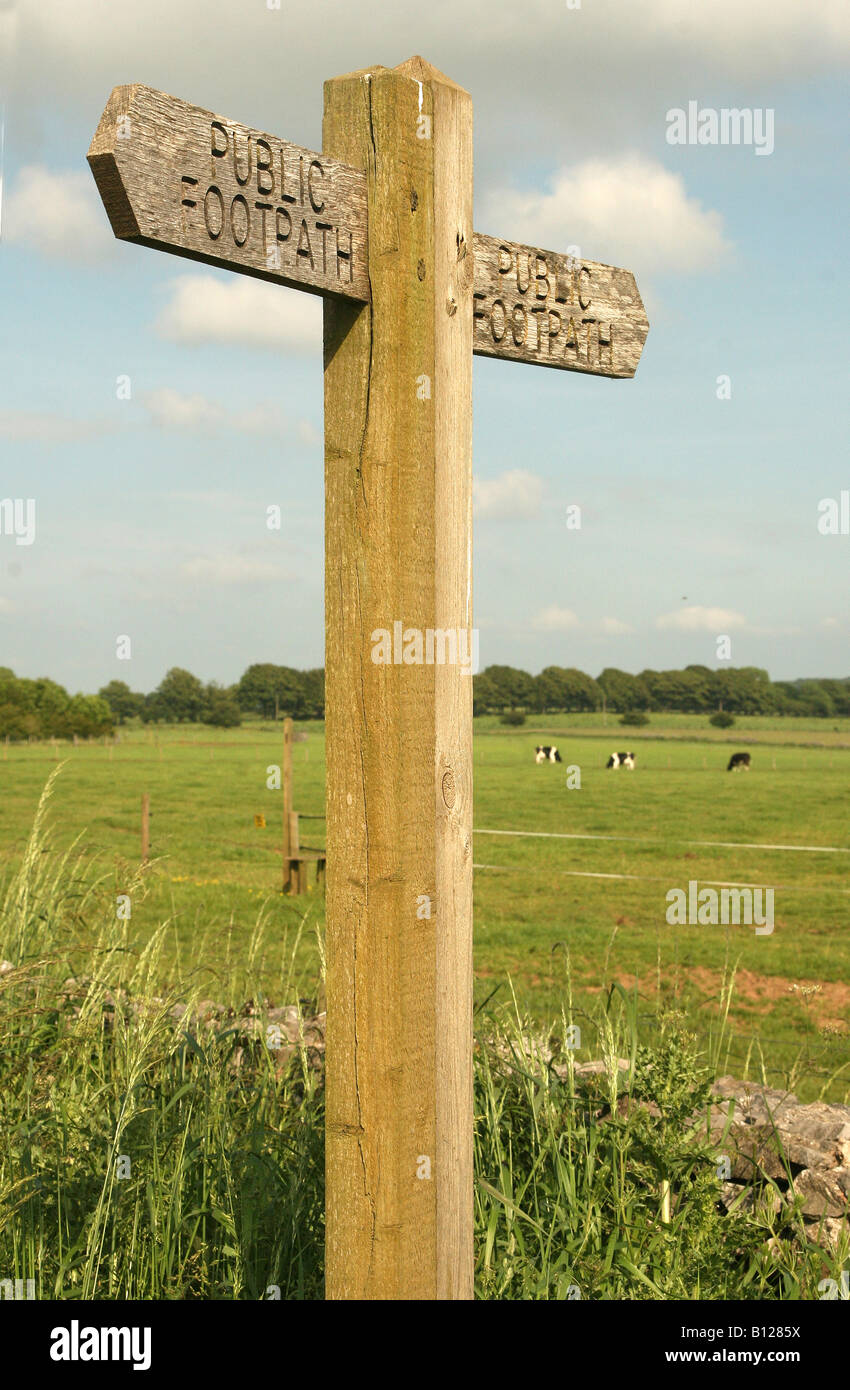 Rural public footpath sign 2007 in the hills above Cheddar in Somerset ...