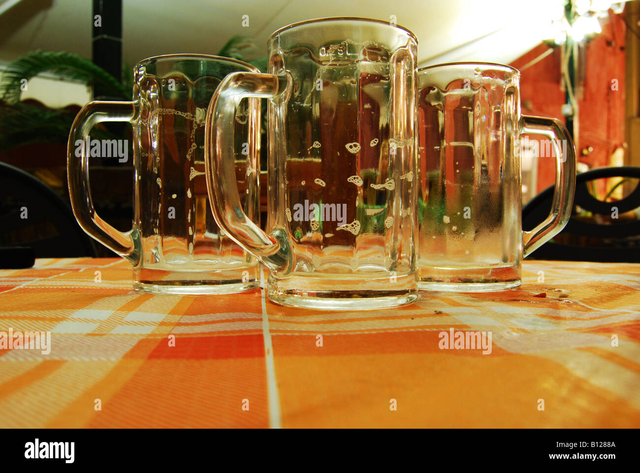 Empty glasses of beer Stock Photo - Alamy