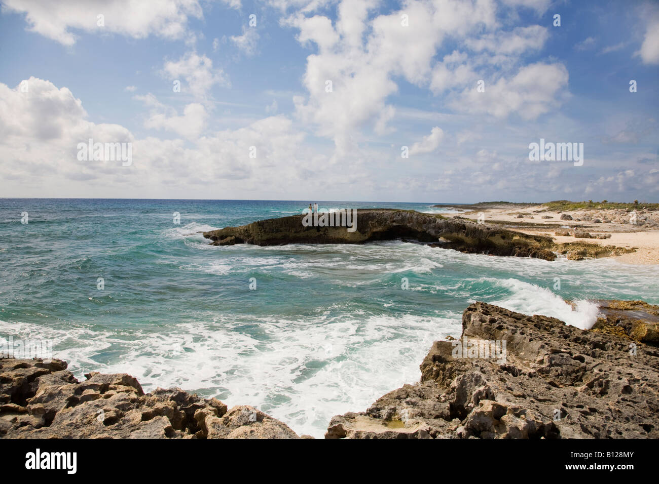 Rocky shore of the Caribbean Sea on the east coast of Cozumel Mexico ...
